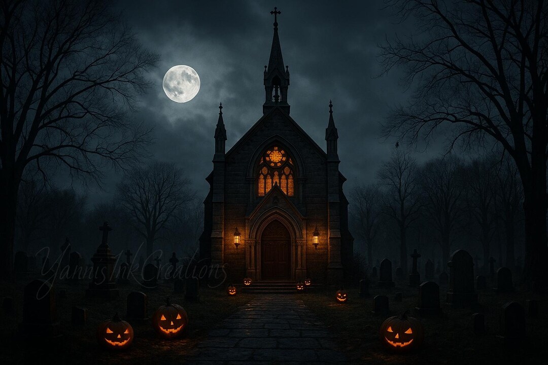 Haunted Buildings, Halloween Wall Art – Spooky Theatre, Gothic Mansion ...