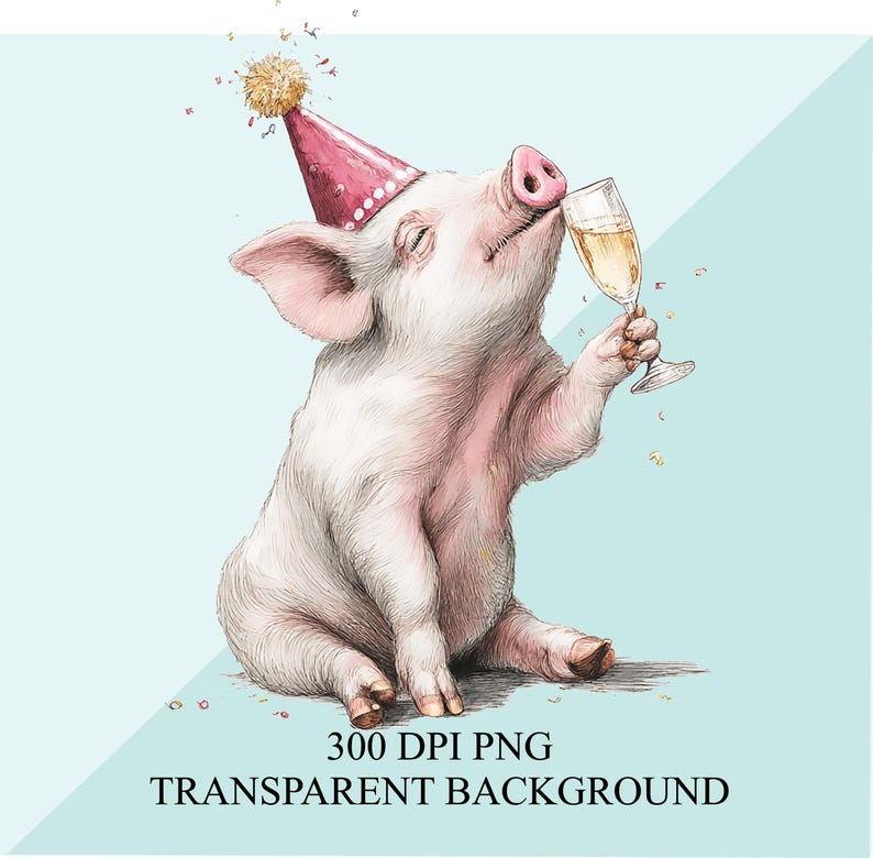Piggy Clipart PNG, Cute Pig With Prosecco, Commercial Use, Funny Animal ...