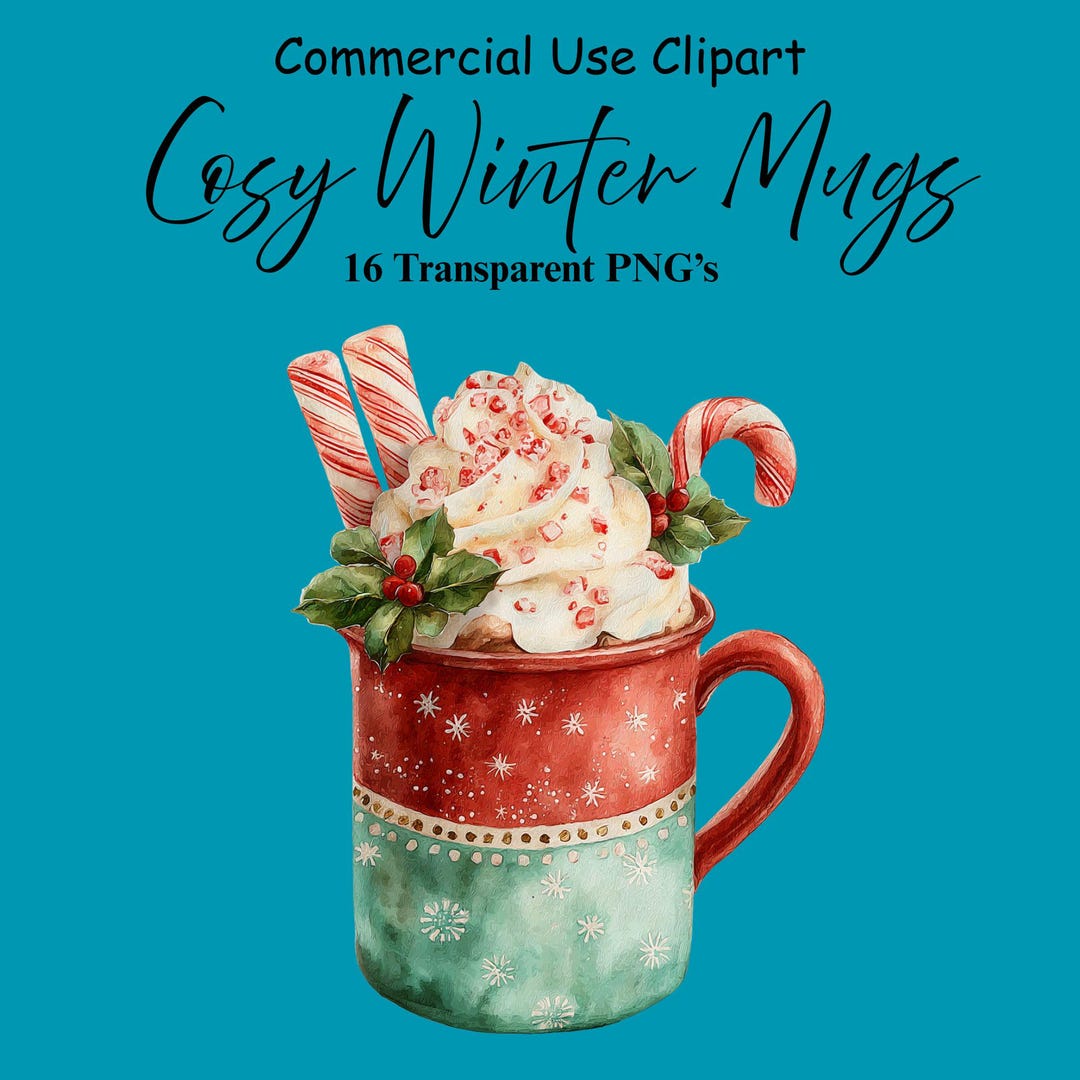 Winter Mugs Clipart Bundle: Christmas Cocoa & Coffee Pngs (digital ...