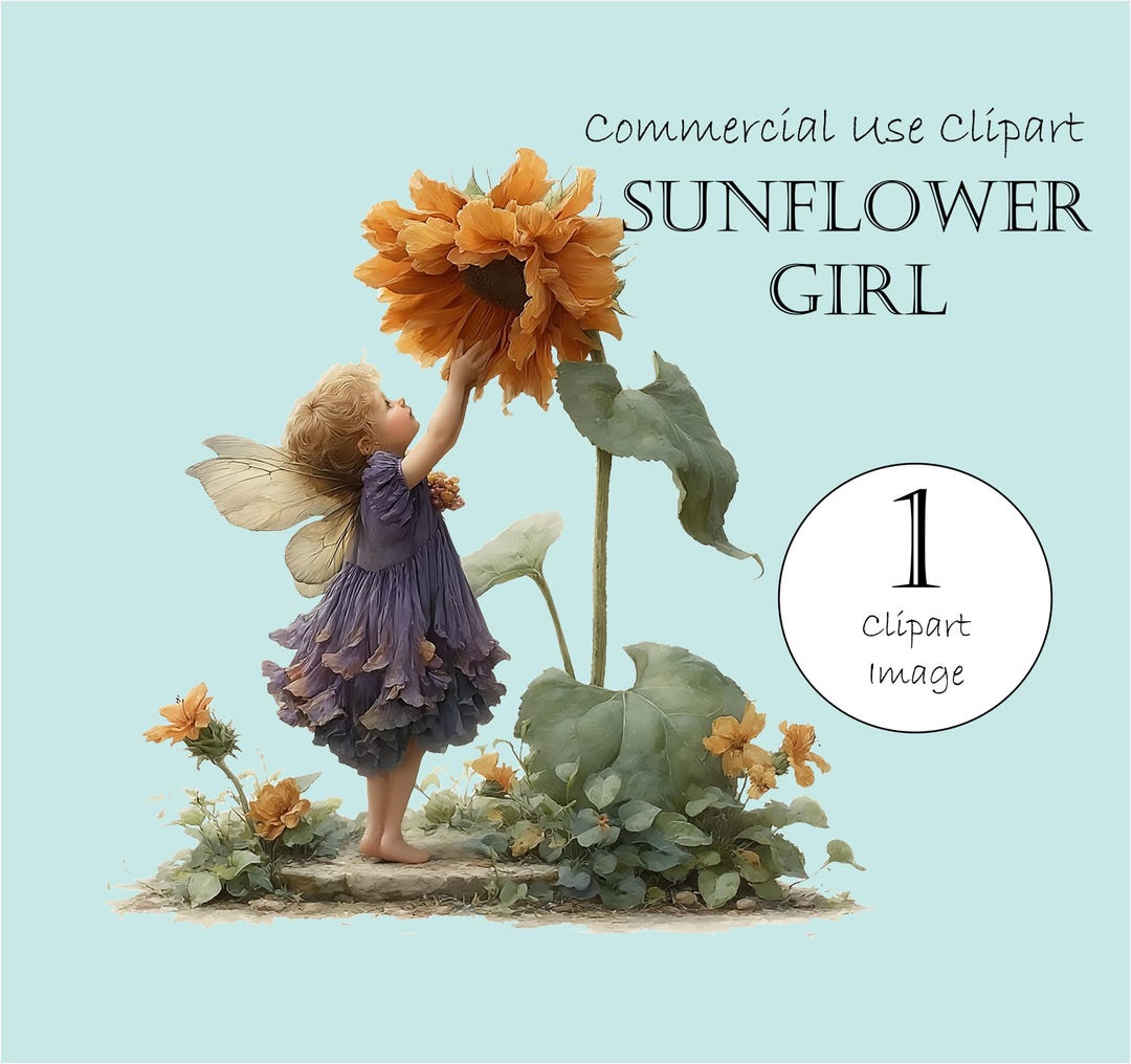 Sunflower Girl Clipart: Watercolor Illustration (PNG Digital Download ...