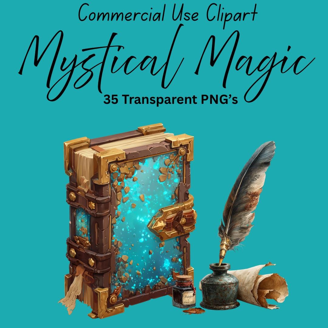 Mystical Magic Clipart Bundle: Witchcraft Spellbooks, Quills, Scrolls ...