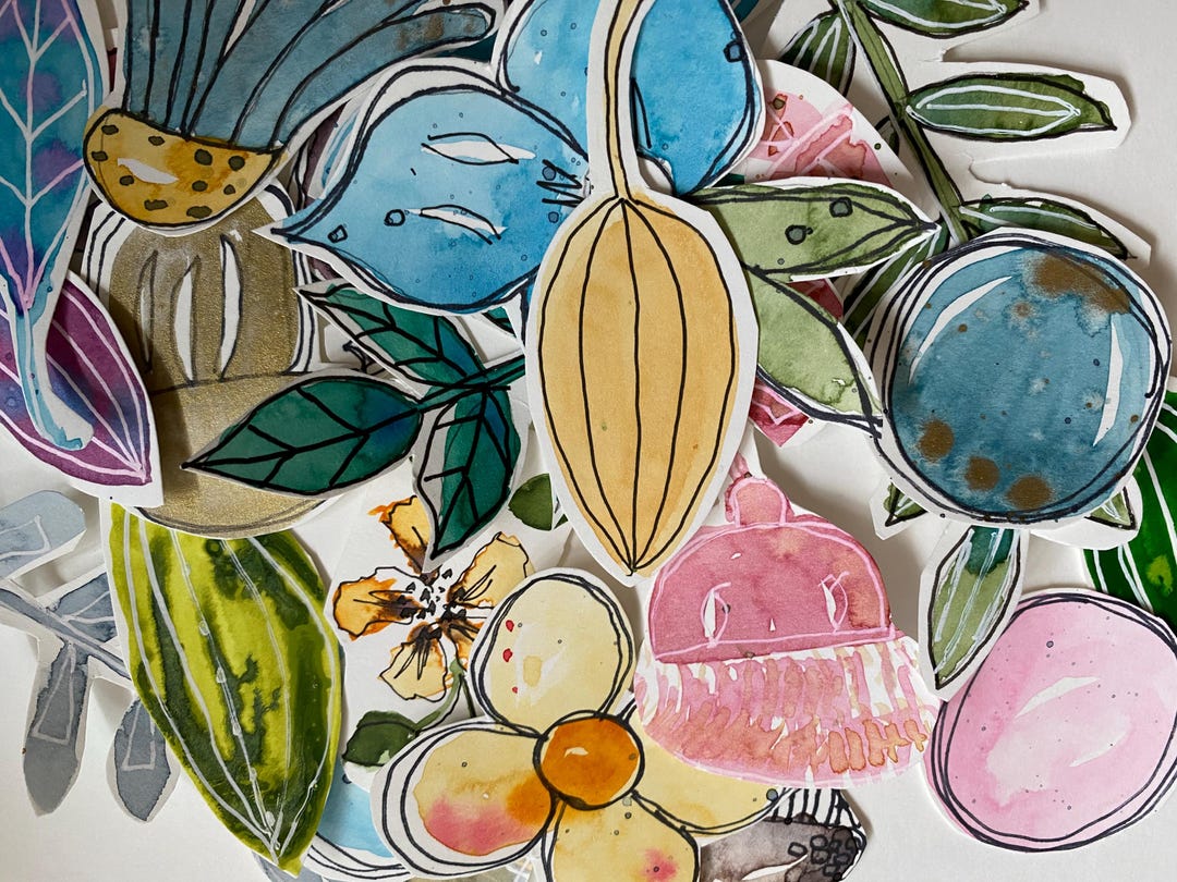 Collage Fodder, Packet 3. Hand-painted, Hand Cut, Ephemera, Grab Bag ...