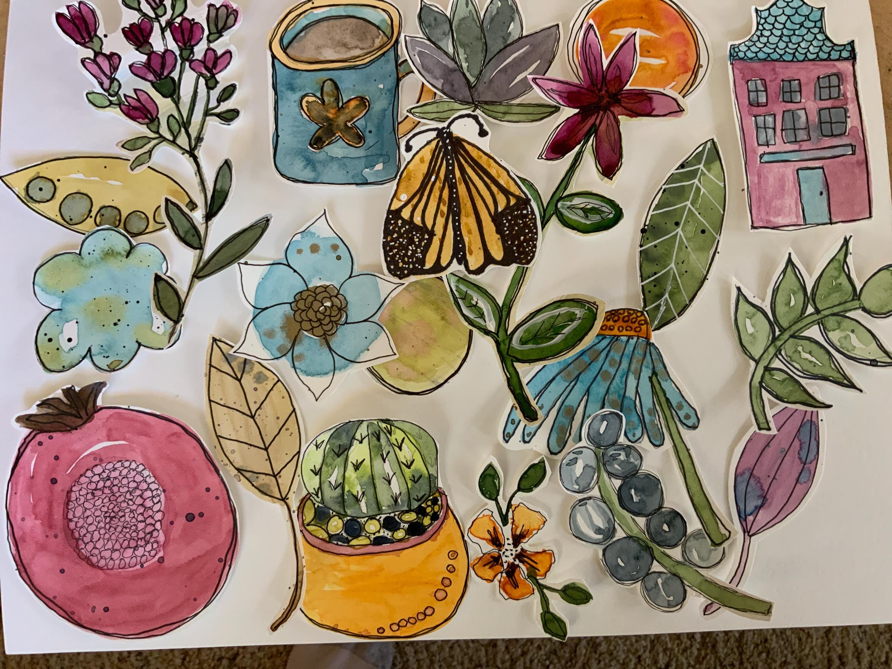 Collage Fodder, Hand Painted, Hand Cut, Ephemera, Grab Bag, Junk ...