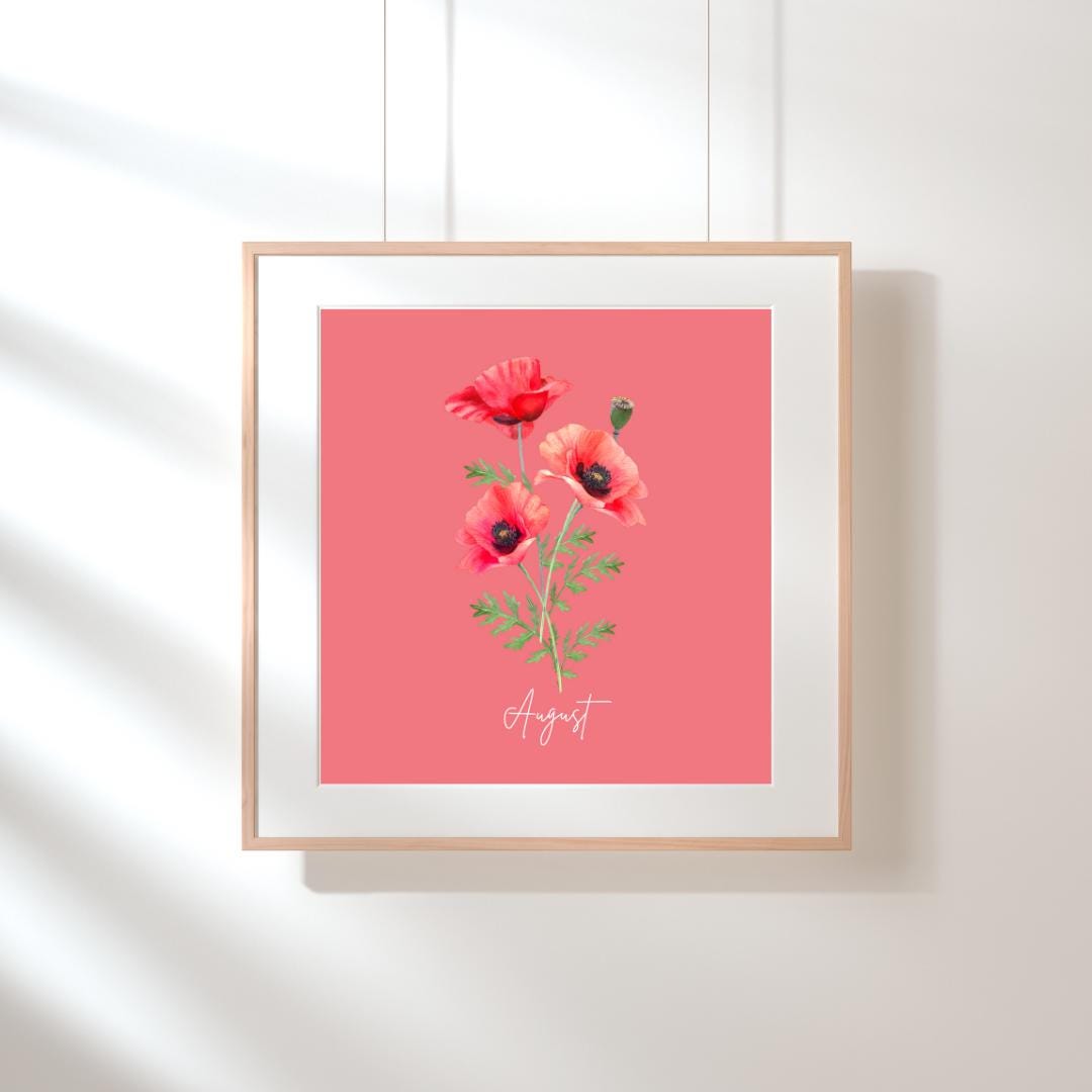 August Poppy Birth Month Flower Printable Wall Art | Digital Download ...