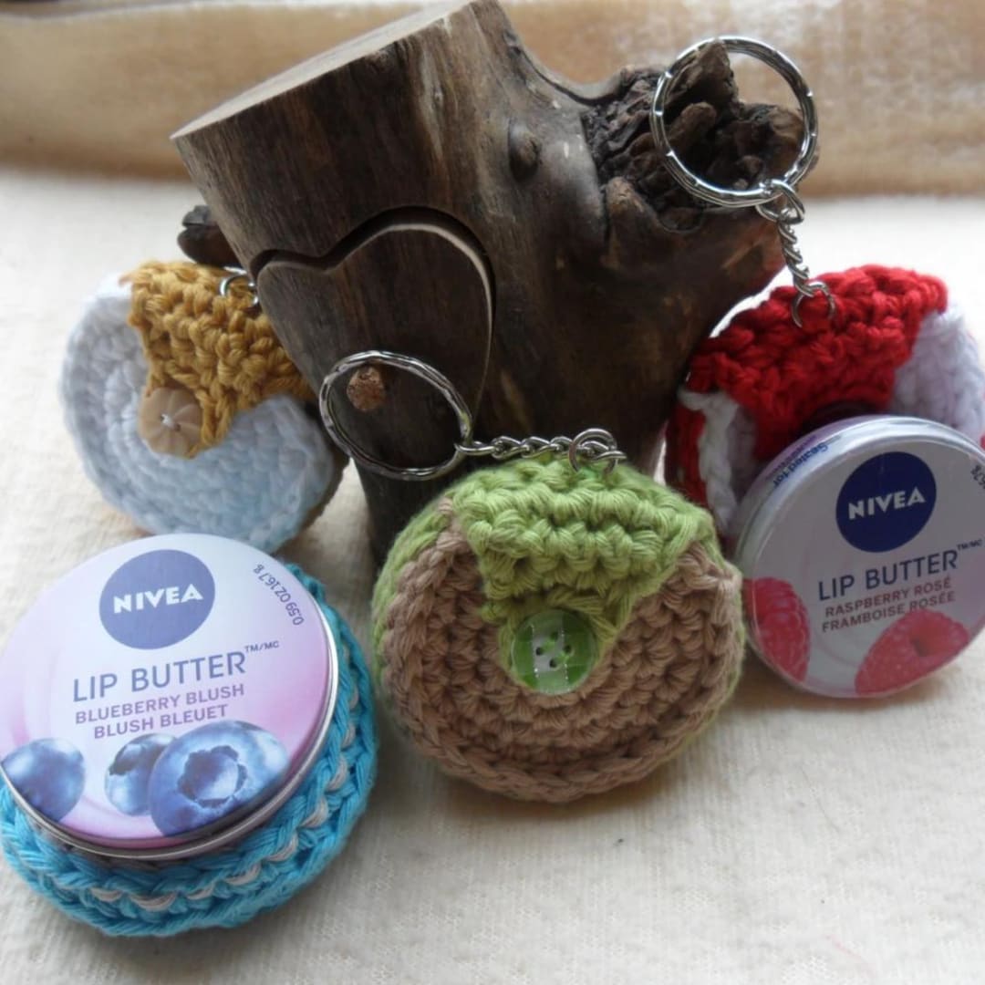 Handmade Crocheted Lip Balm Keyring – Holder for Nivea, Carmex ...