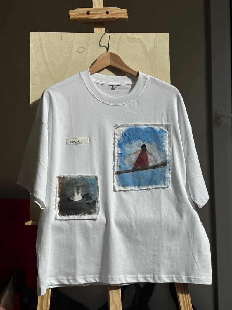 Upcycled Cotton T-shirt With Hand-painted Art Patches - Etsy