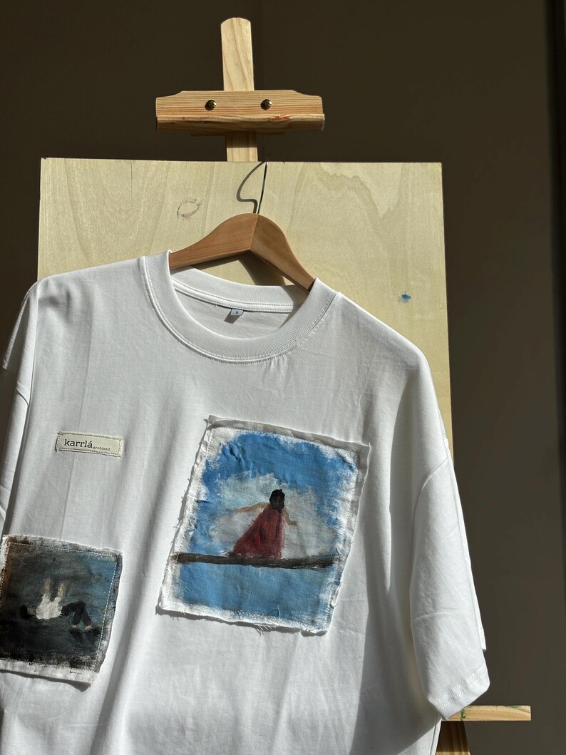 Upcycled Cotton T-shirt With Hand-painted Art Patches - Etsy