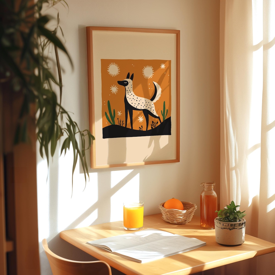 Abstract Coyote Art Print – Retro Desert Wall Decor - Etsy