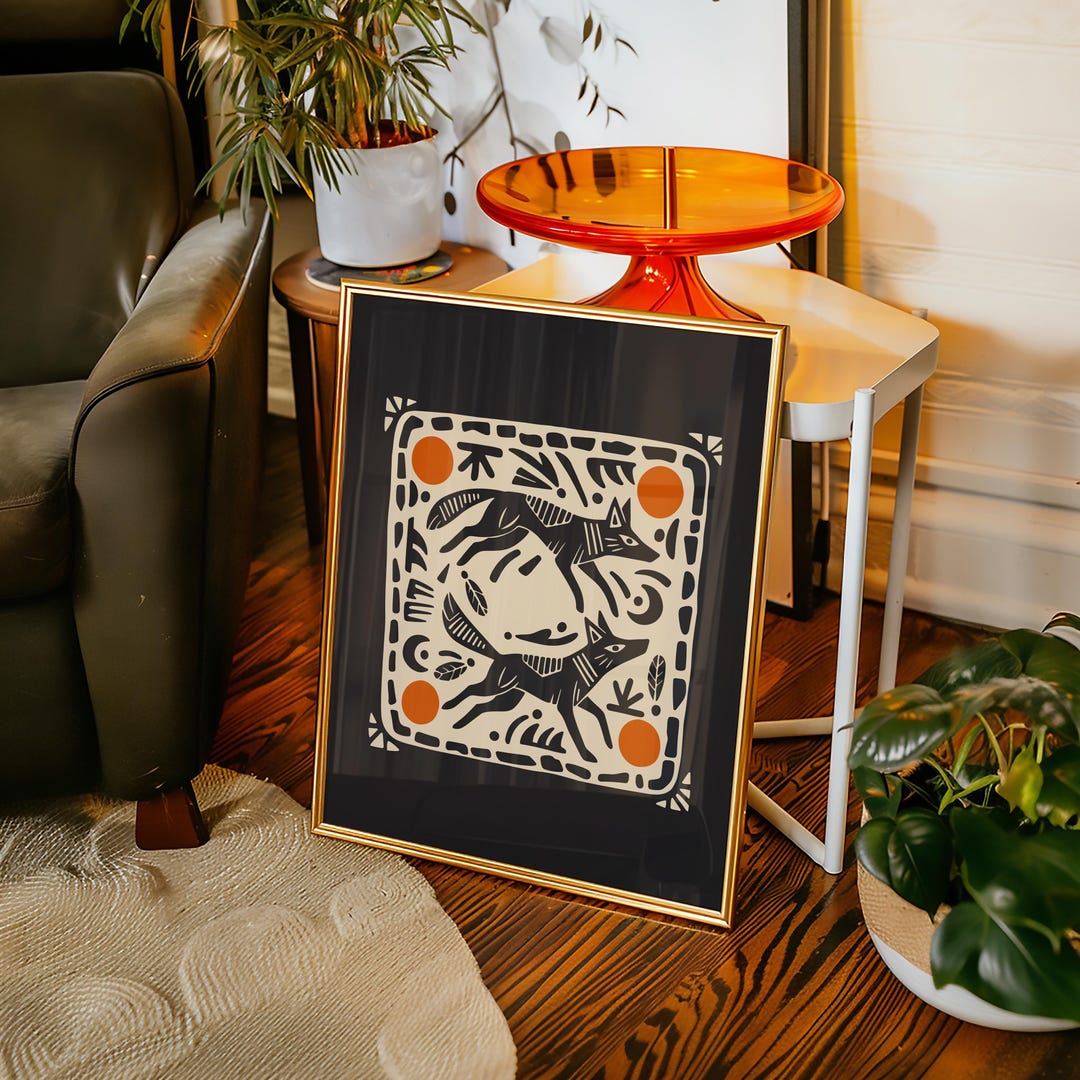 Running Aztec Coyotes - Abstract Colorful Wall Art Decor - Etsy
