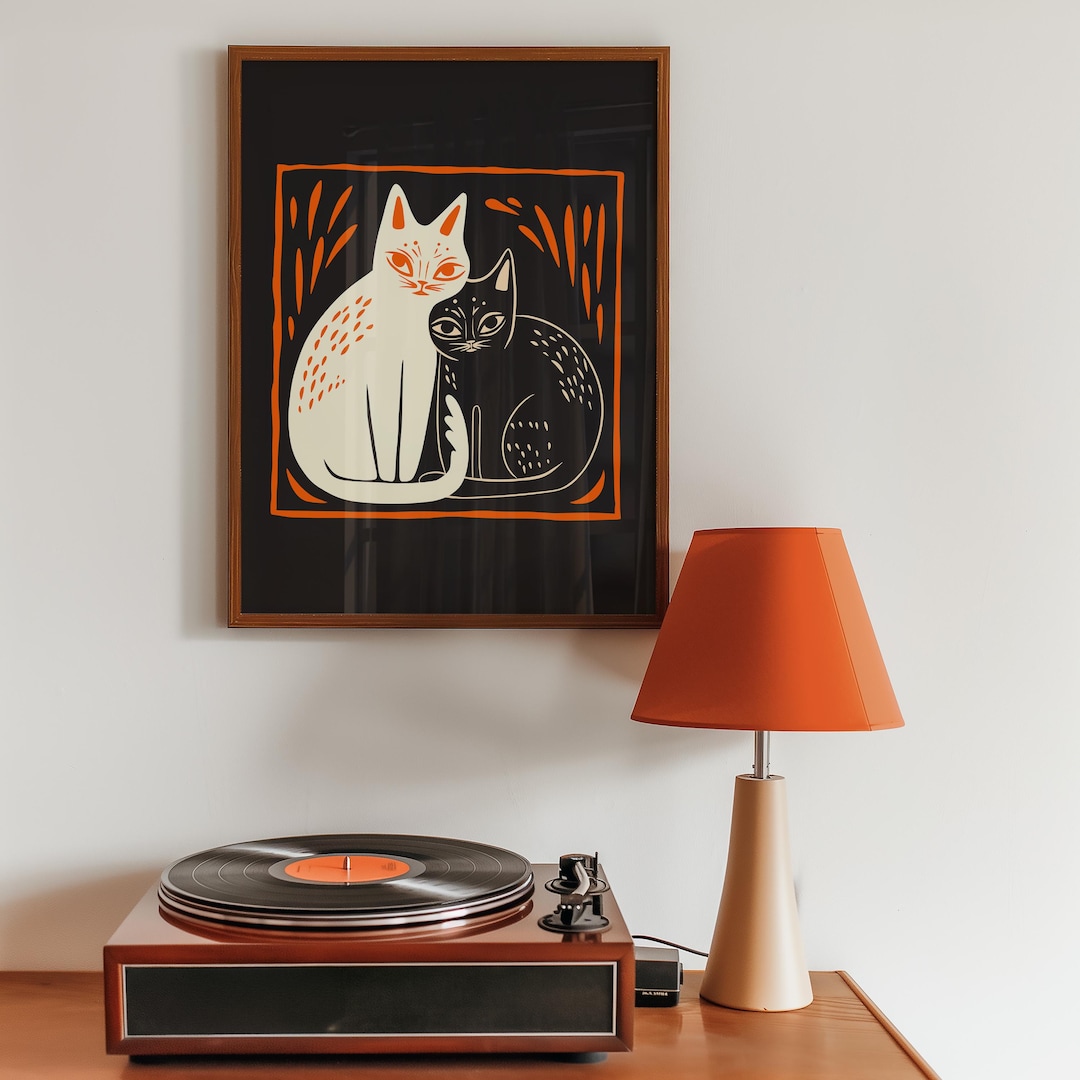 Cuddled up Cats - Abstract White and Black Kitty Art Print - Animal ...