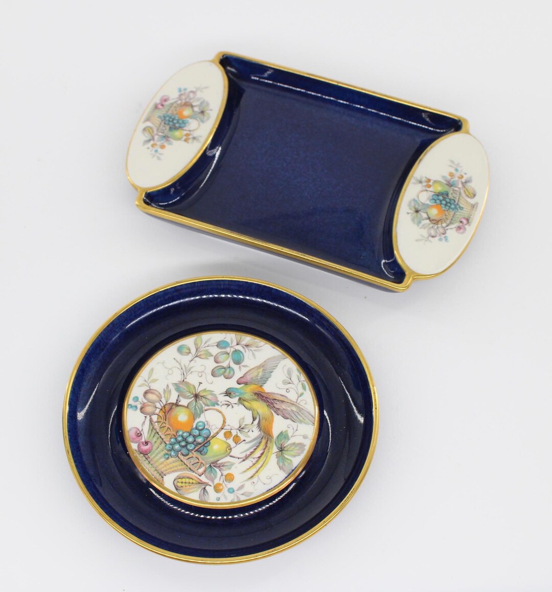 Vintage Carlton Ware Trinket Dish Set | Bleu Royale Birds of Paradise ...