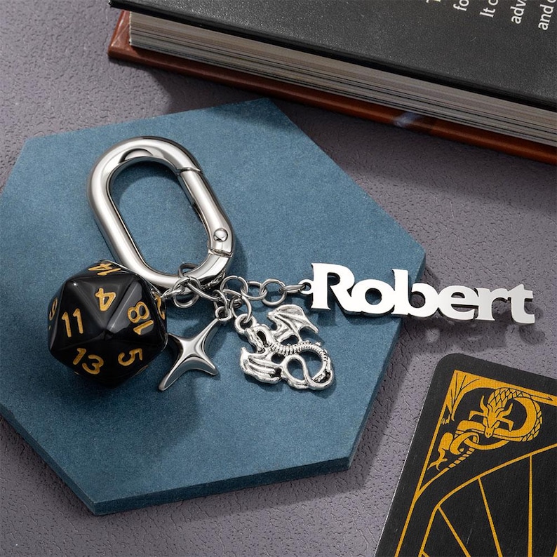 Personalized D20 Keychain Stainless Steel Key Chain Backpack Pendant ...