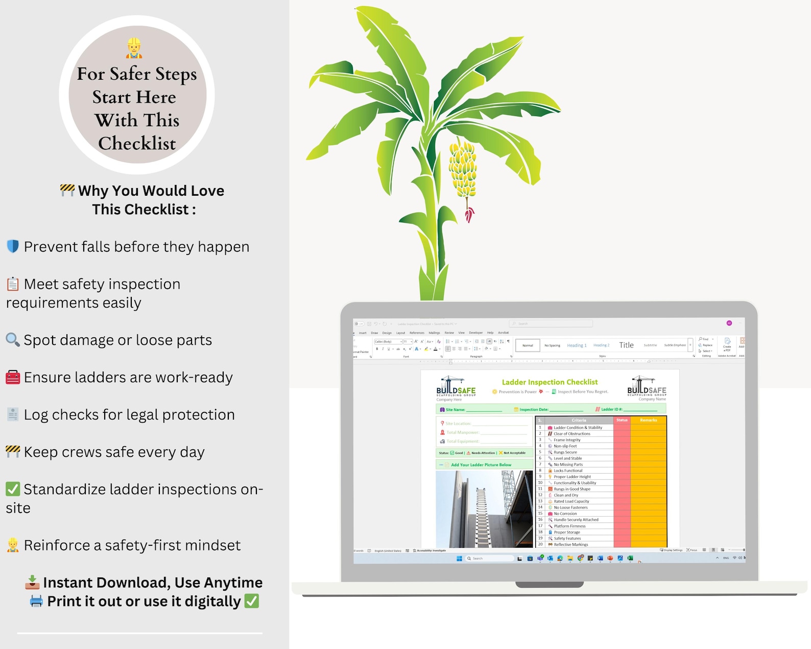 Ladders Inspection Checklist - Ladder Inspection Form - Ladder Safety ...