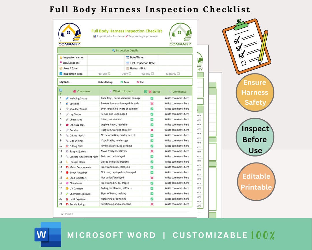Safety Harness Inspection - Fall Protection Inspection - Harness ...