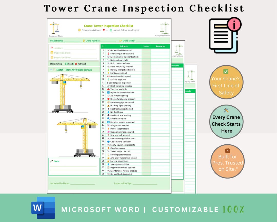 Crane Tower Inspection Checklist - Crane Checklist - Crane Safety ...