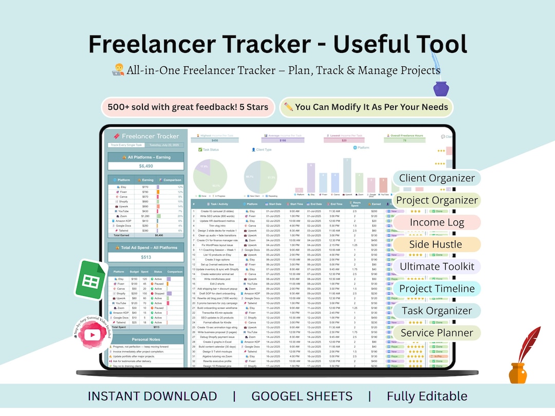 Freelancer Tracker - Freelancer Task Tracker - Freelancer Client Planner - Freelancer ...