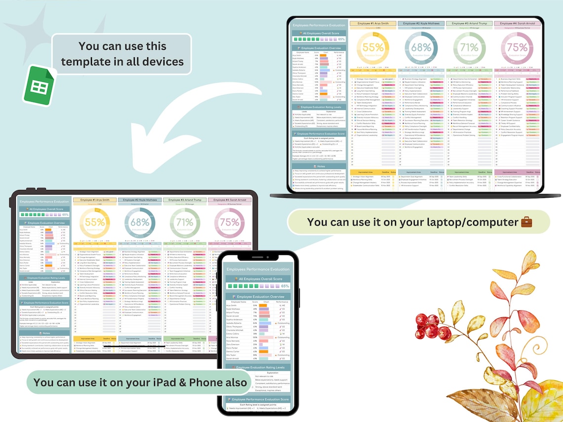 Performance Evaluation Spreadsheet - Performance Review Template ...