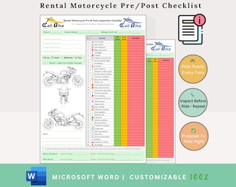 Rental Motorcycle Pre & Post Inspection Checklist Template - Motorcycle ...