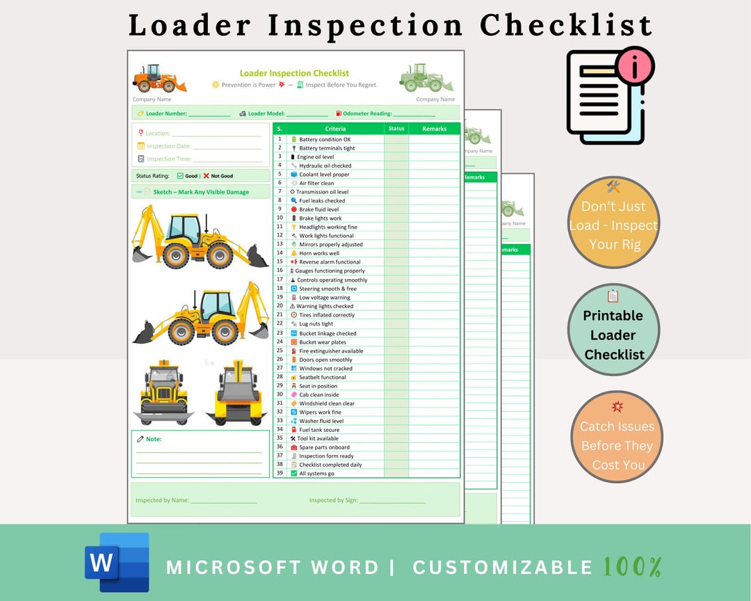 Loader Inspection Checklist - JCB - Construction Equipment - Equipment ...