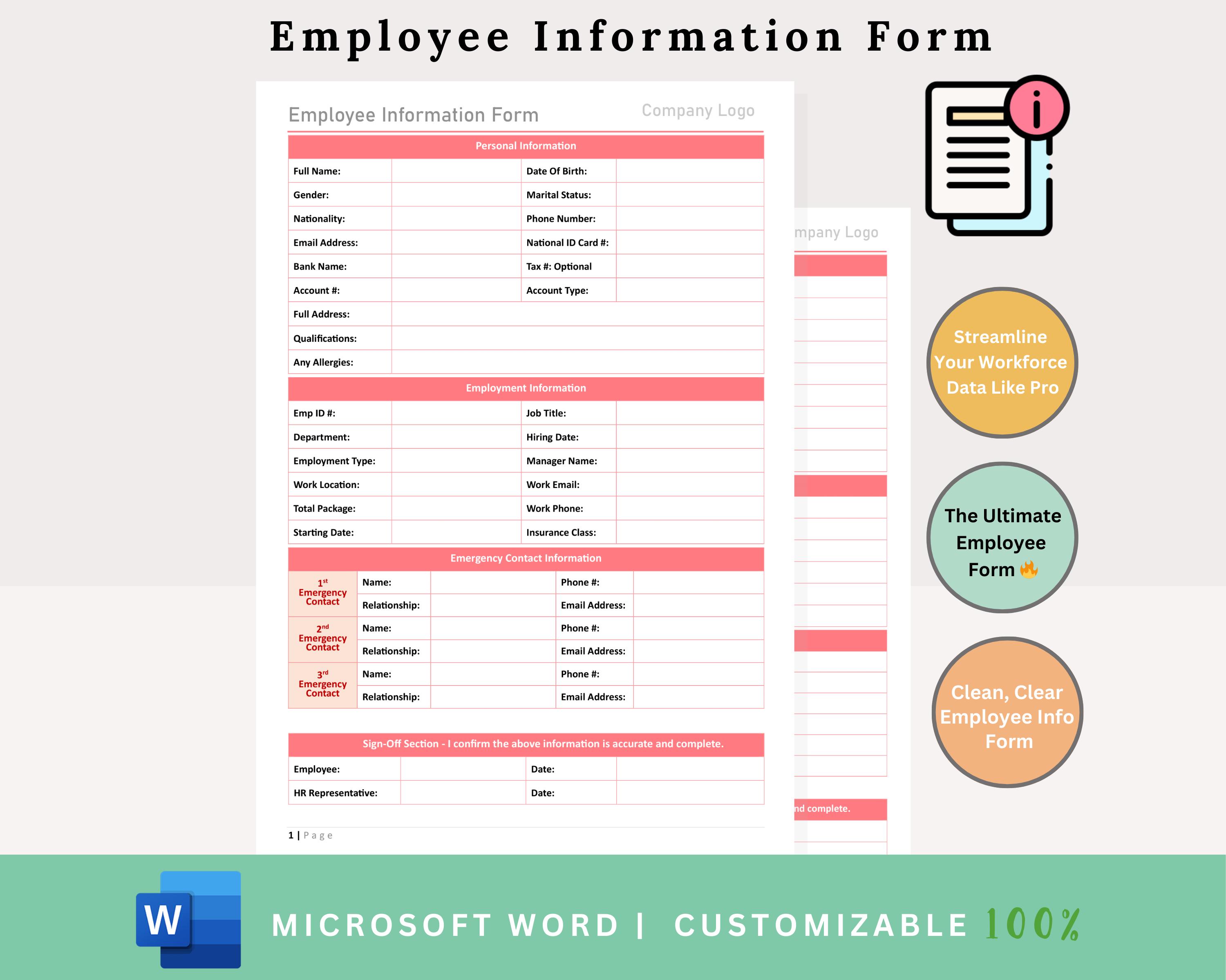 Employee Information Form - Employee Information Sheet - Employee ...