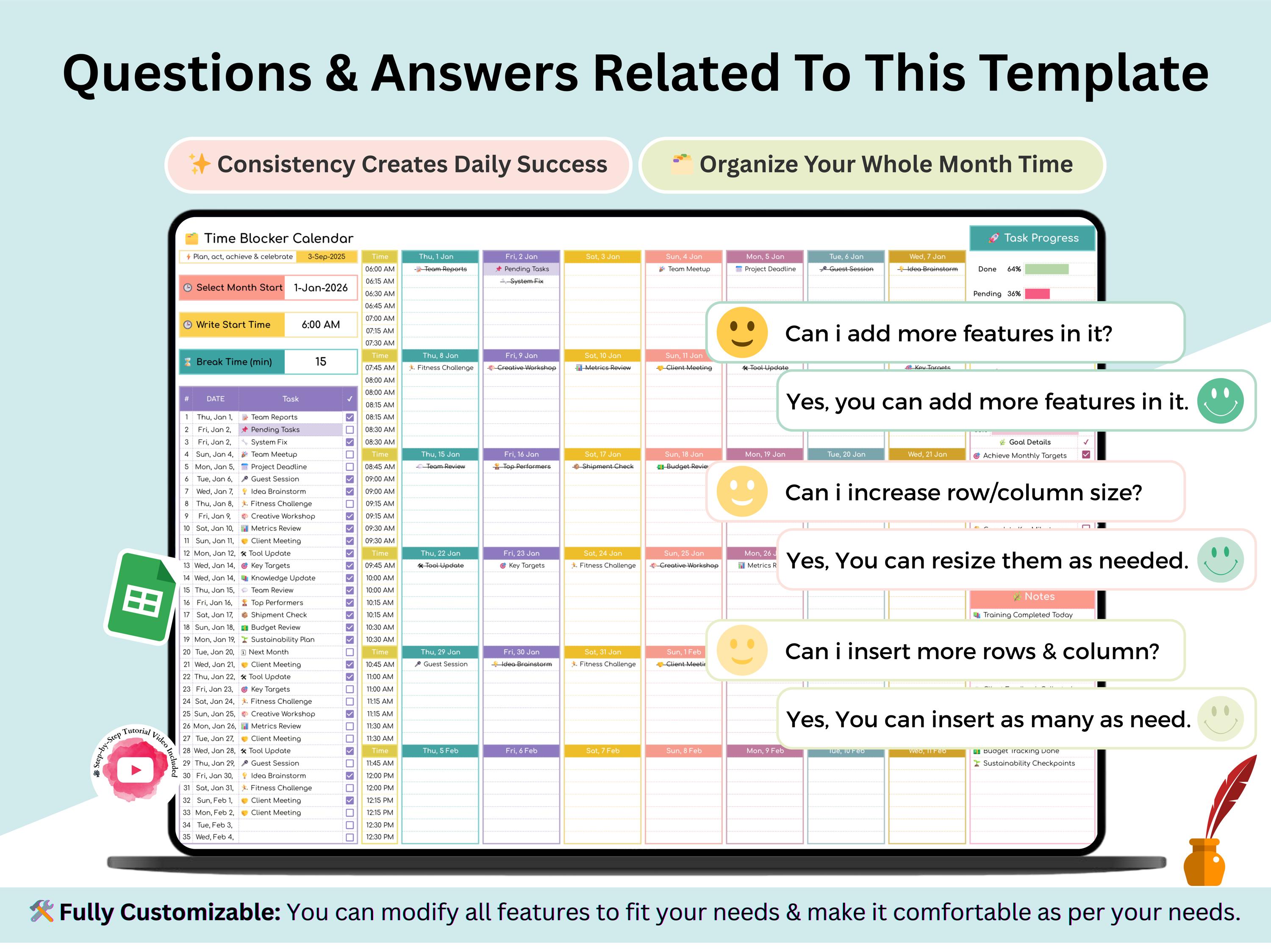 Time Blocking Calendar - Time Blocking Planner - Daily Calendar Time ...