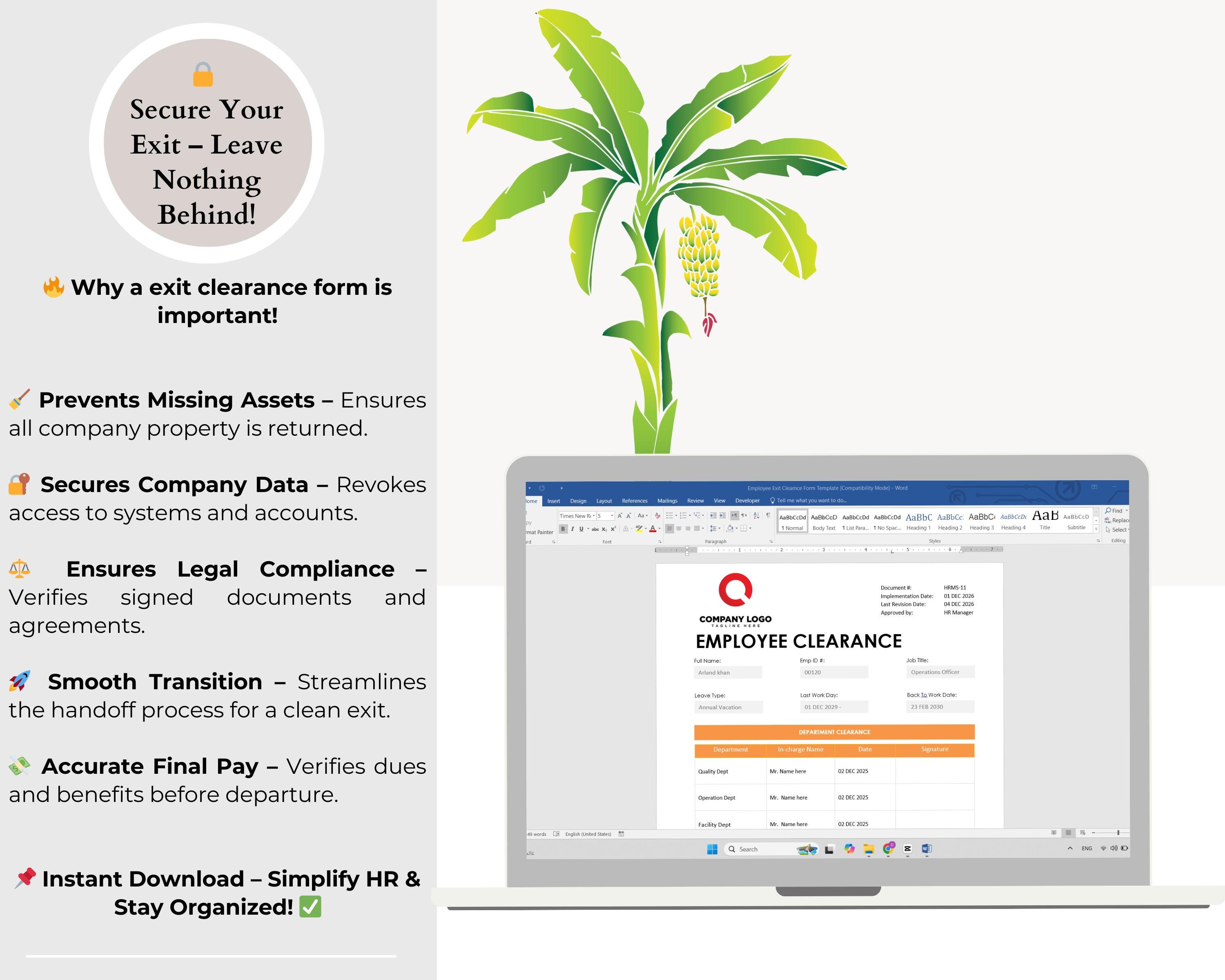 Employee Exit Clearance Form - Employee Clearance Form - Human ...
