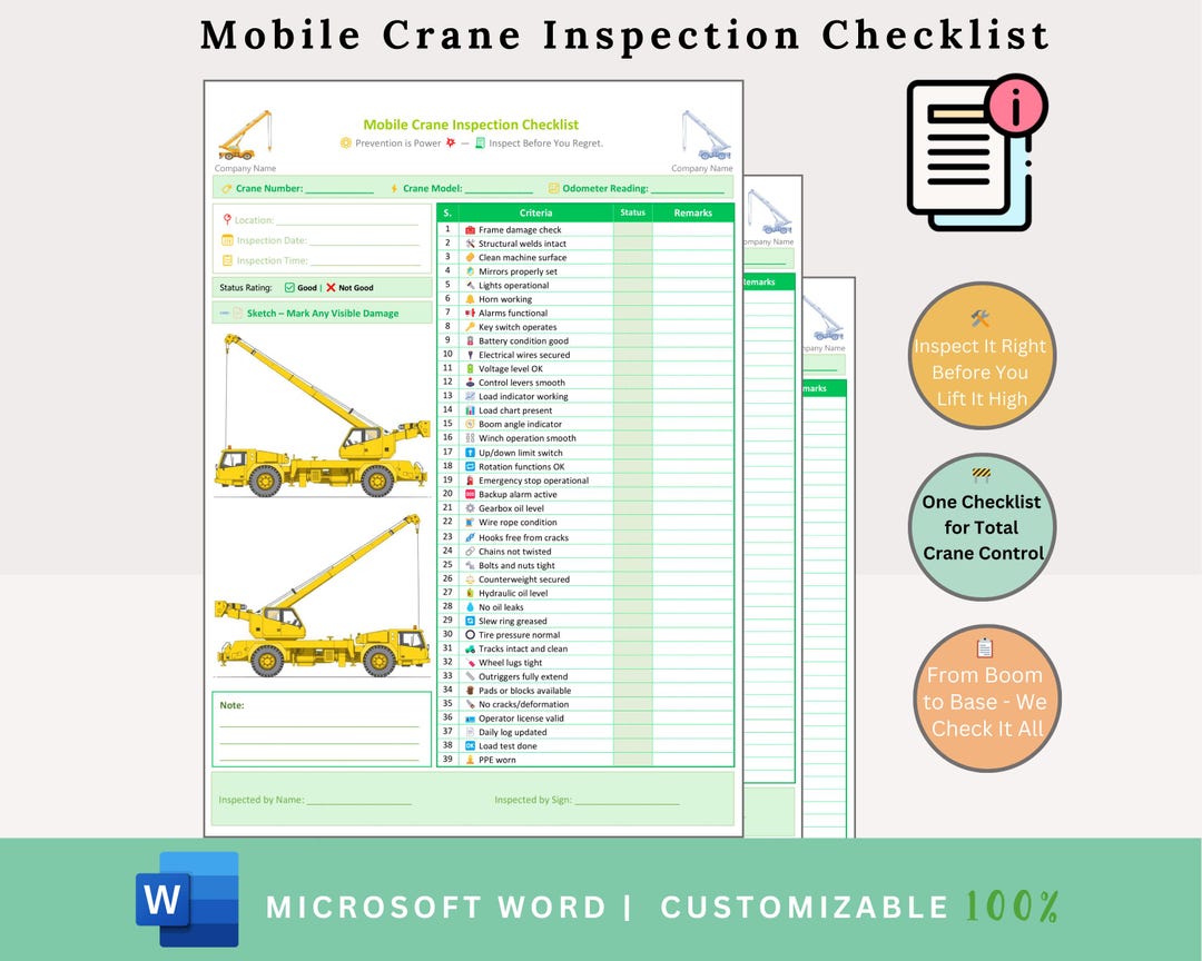Mobile Crane Inspection Checklist - Mobile Crane Templates ...