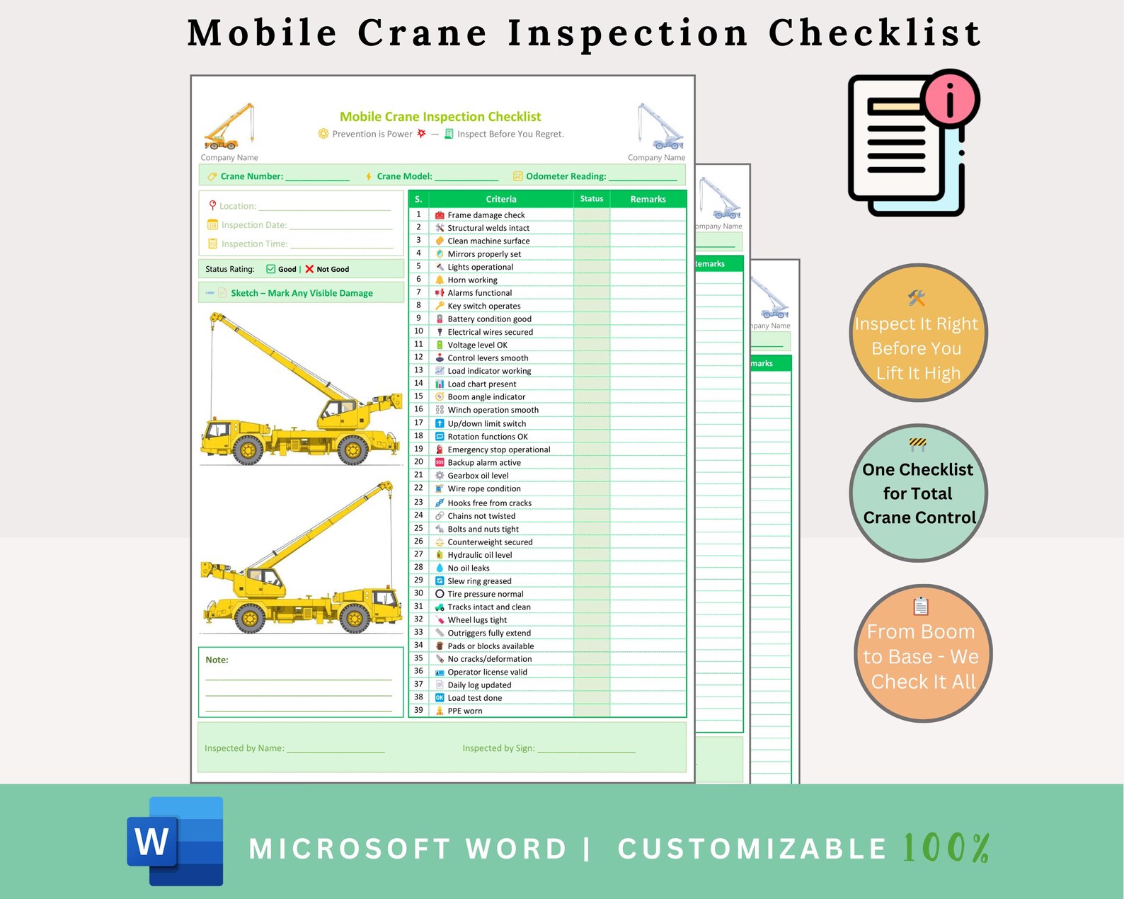 Mobile Crane Inspection Checklist - Mobile Crane Templates ...
