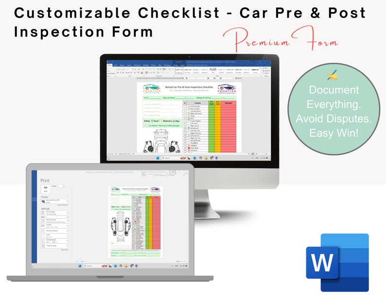 Rental Car Pre & Post Inspection Checklist Template - Rental Car ...