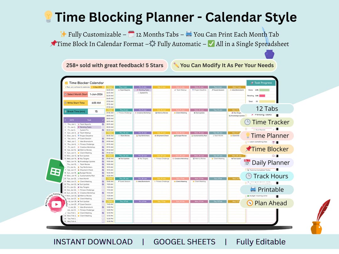 Time Blocking Calendar - Time Blocking Planner - Daily Calendar Time ...