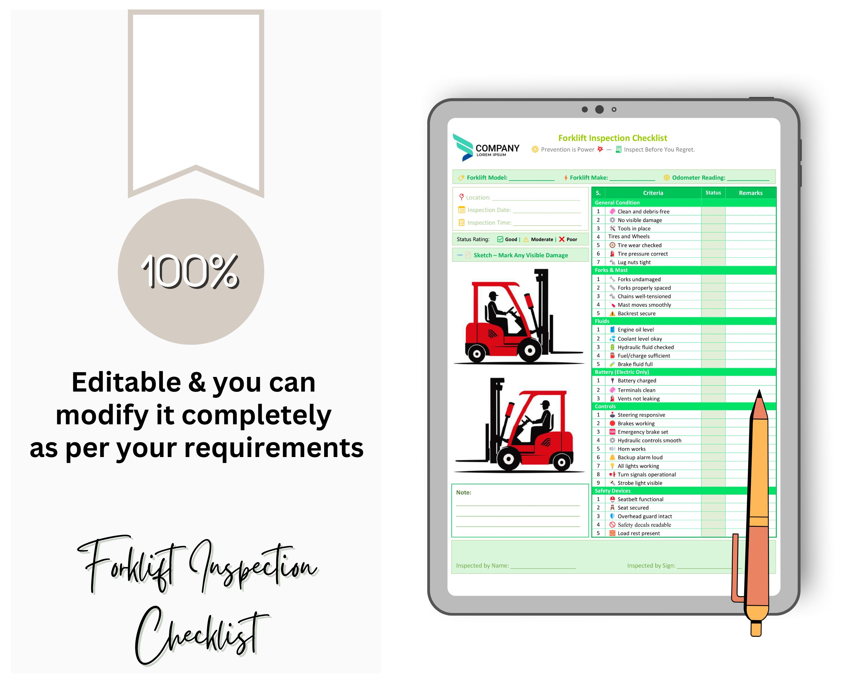 Forklift Inspection Checklist - Forklift Checklist - Forklift Safety ...