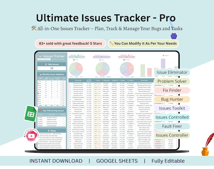 Issue Tracker Excel Template | Track Project Management | Task Tracker ...