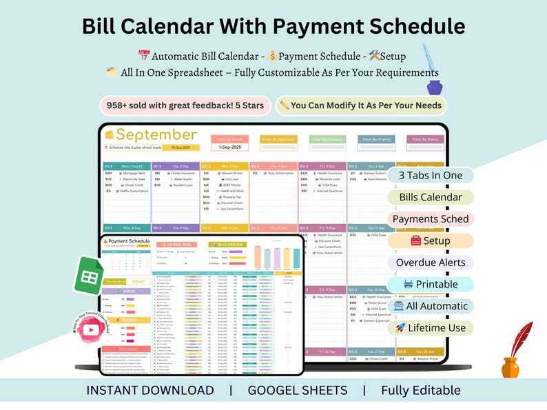 Bill Calendar Google Sheets Bill Calendar Printable Monthly Bill ...