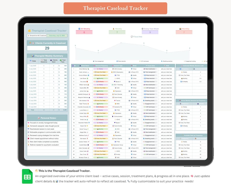 Therapist Client Tracker - Therapist Scheduler - Therapist Caseload ...