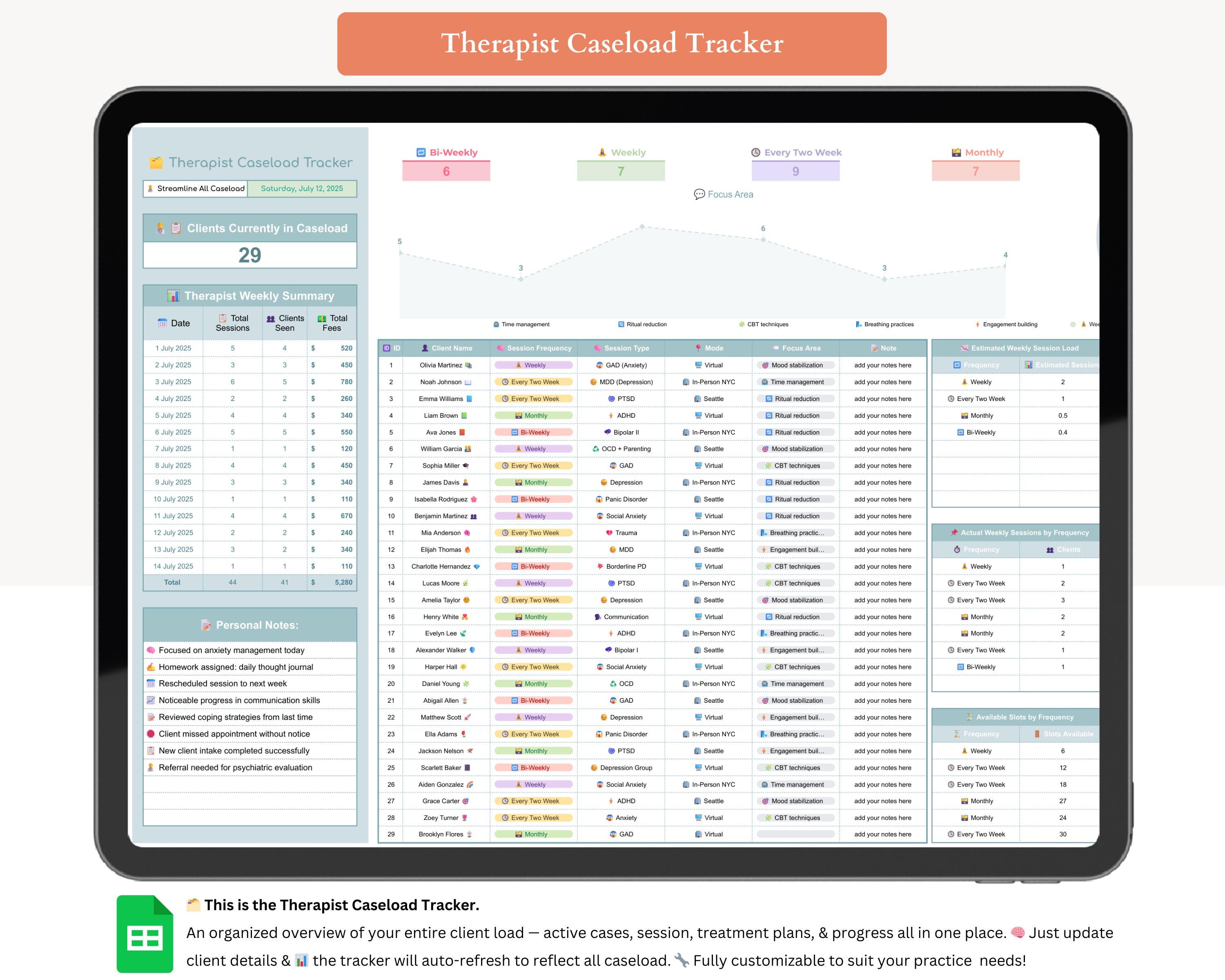 Therapist Client Tracker - Therapist Scheduler - Therapist Caseload ...