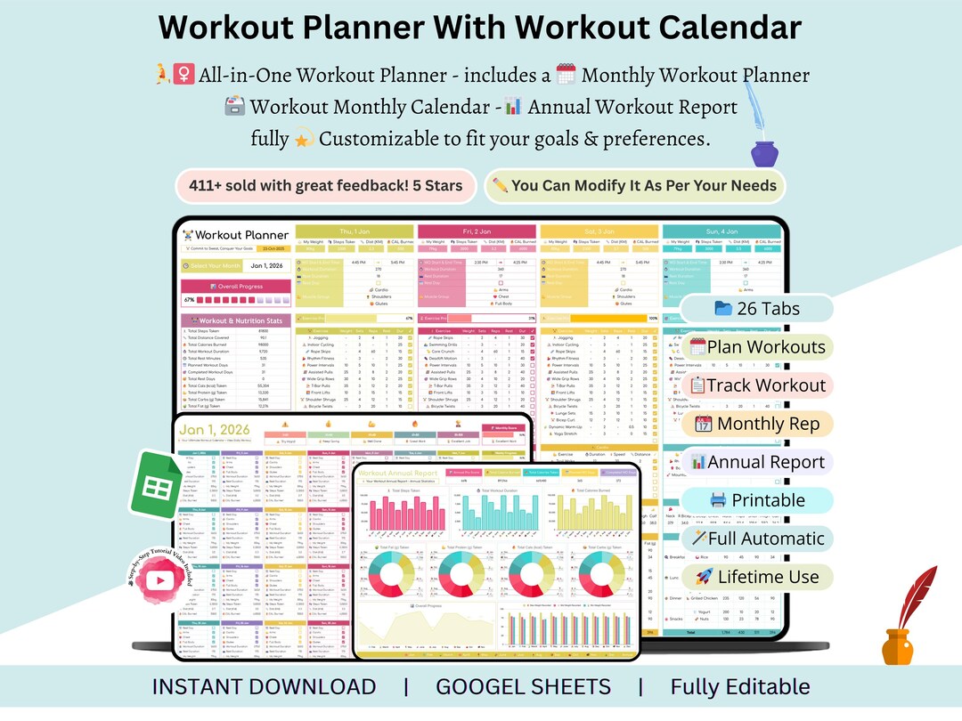 Workout Planner - Workout Spreadsheet Template - Workout Planner and ...