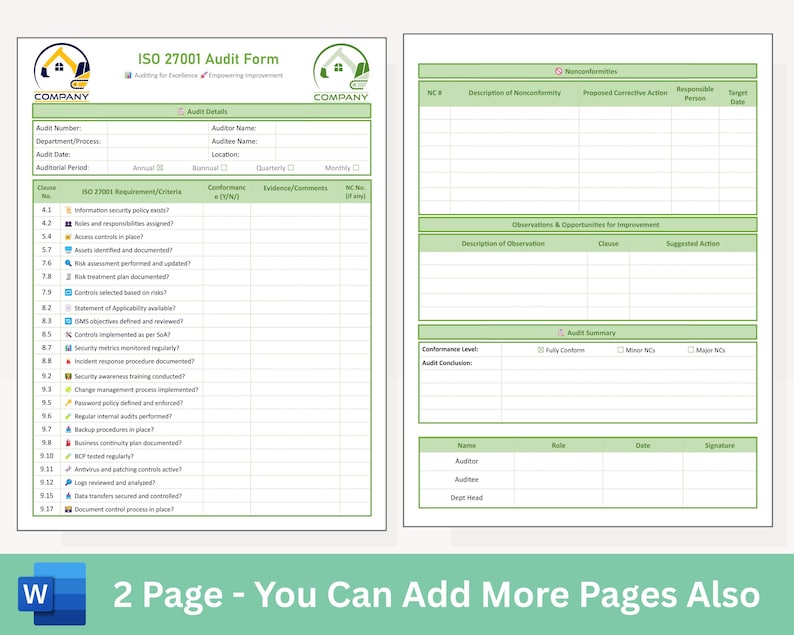 ISO 27001 Audit Form - ISO Audit - ISO 27001 Templates - Iso 27001 ...