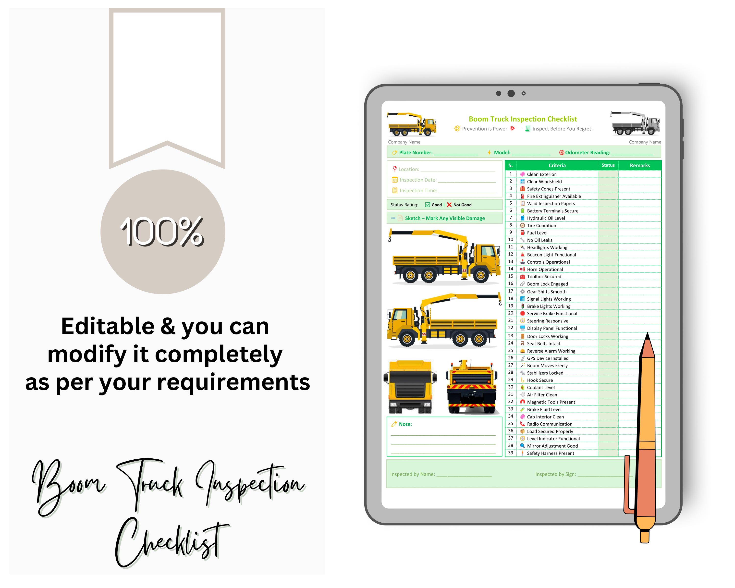 Boom Truck Inspection Checklist - Boom Truck - Boom Crane - - Crane ...