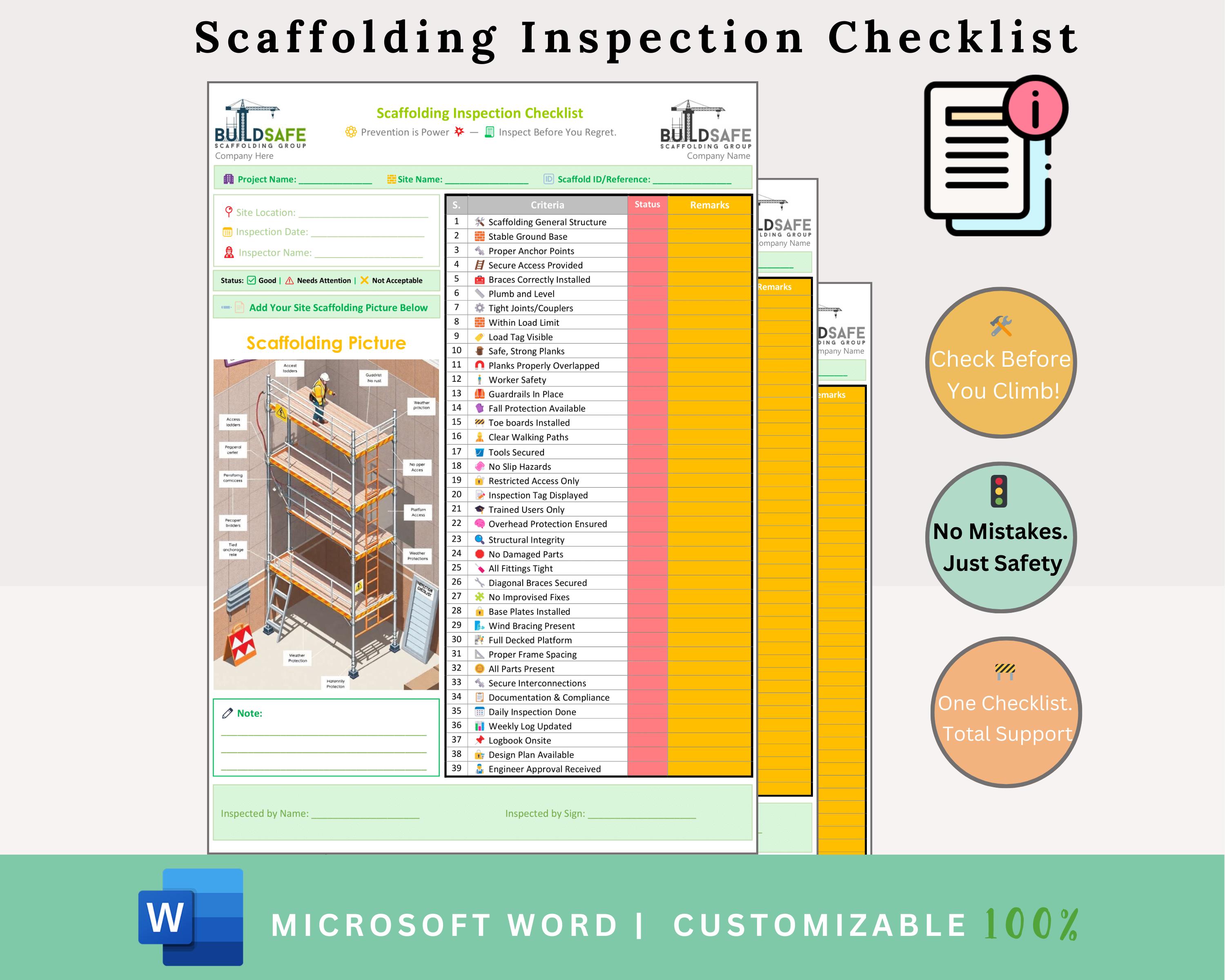 Scaffolding Inspection Checklist - Scaffolding Inspection - Scaffolding ...