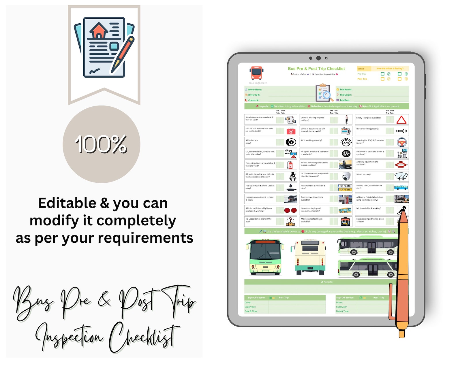 Bus Pre Trip Inspection Checklist - Bus Inspection Checklist - Bus ...
