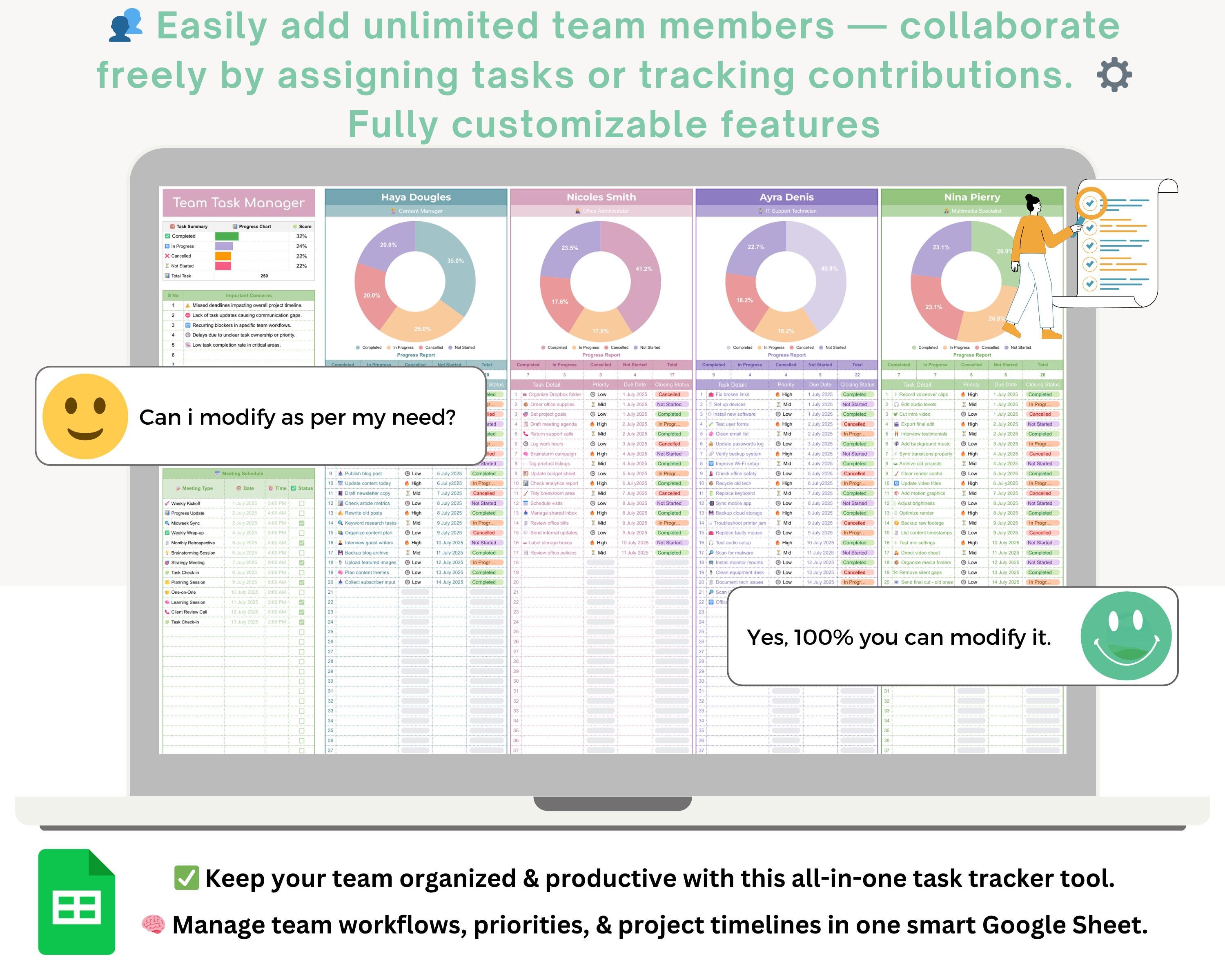Team Task Manager - Team Task Tracker - Team Task Tracker Google Sheet - Team Task Manager ...