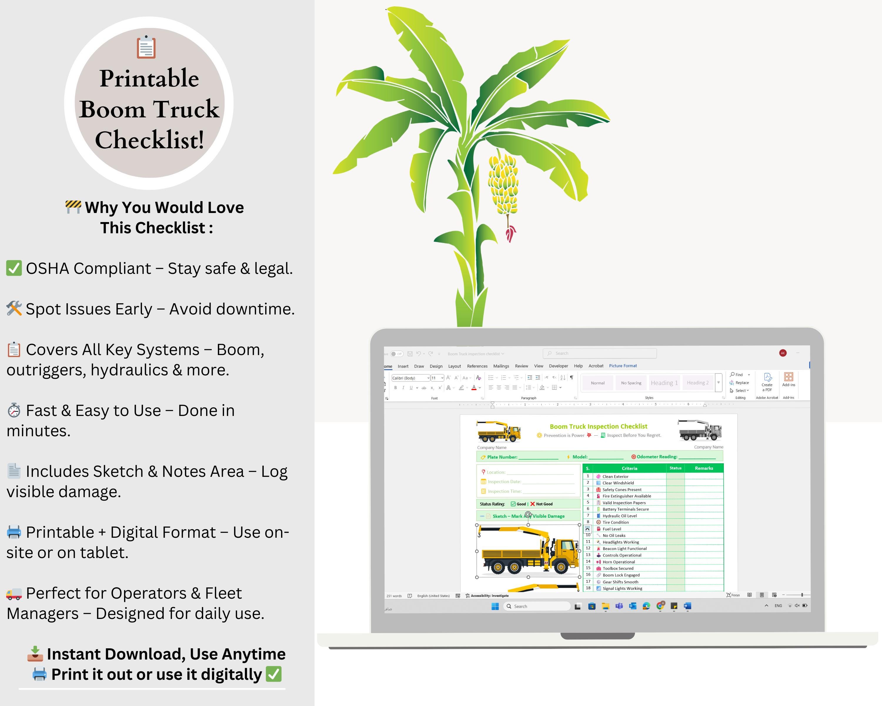Boom Truck Inspection Checklist - Boom Truck - Boom Crane - - Crane ...