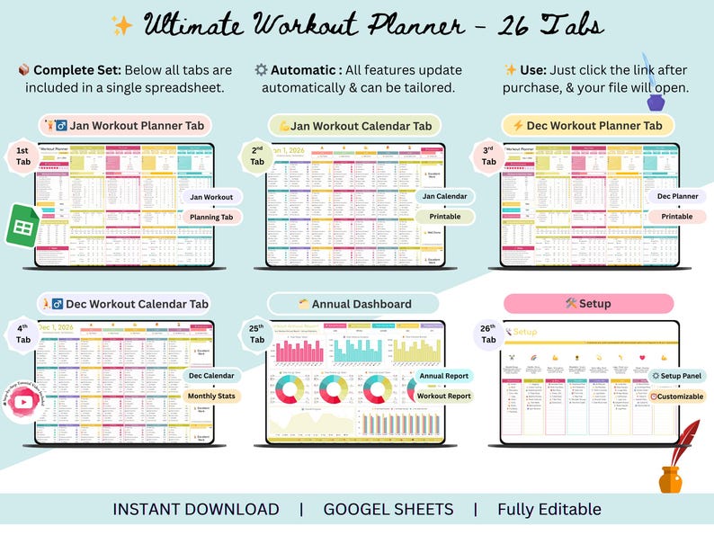 Workout Planner - Workout Spreadsheet Template - Workout Planner and ...