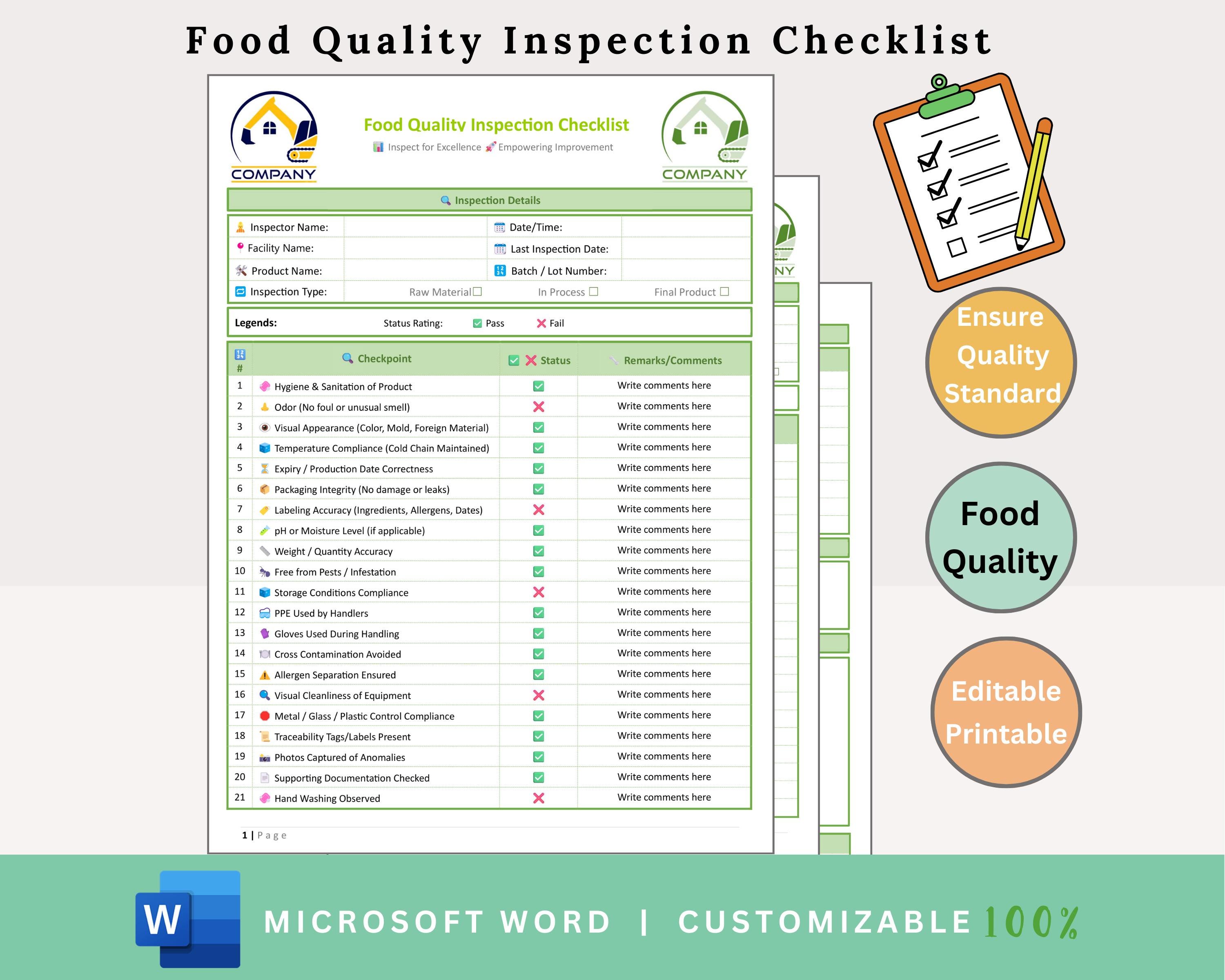 Food Quality Checklist - Food Quality Control - Food Quality Inspection ...