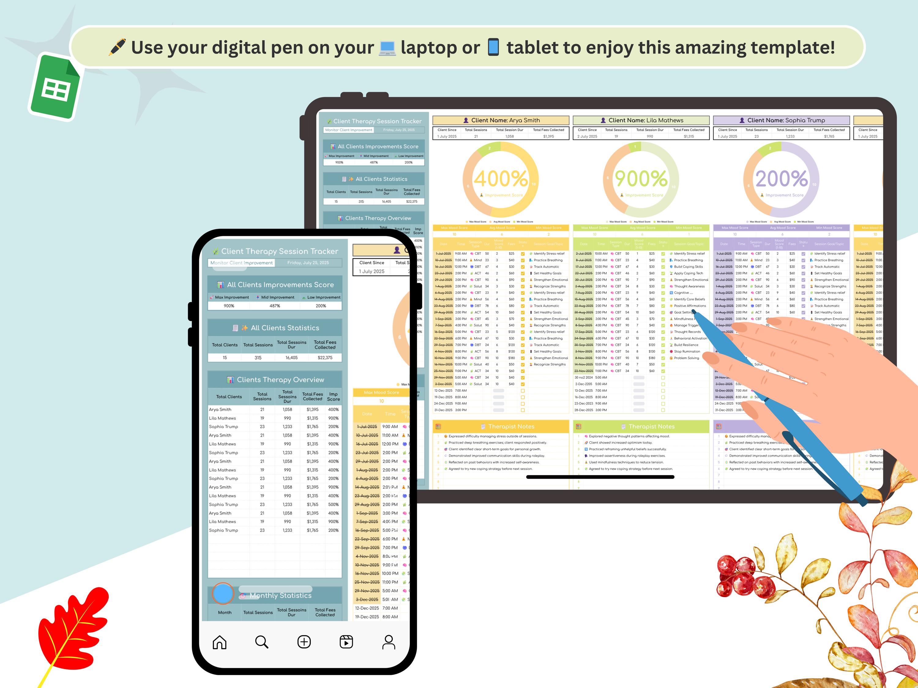 Therapist Session Tracker - Therapy Client Tracker - Therapist Tracker ...