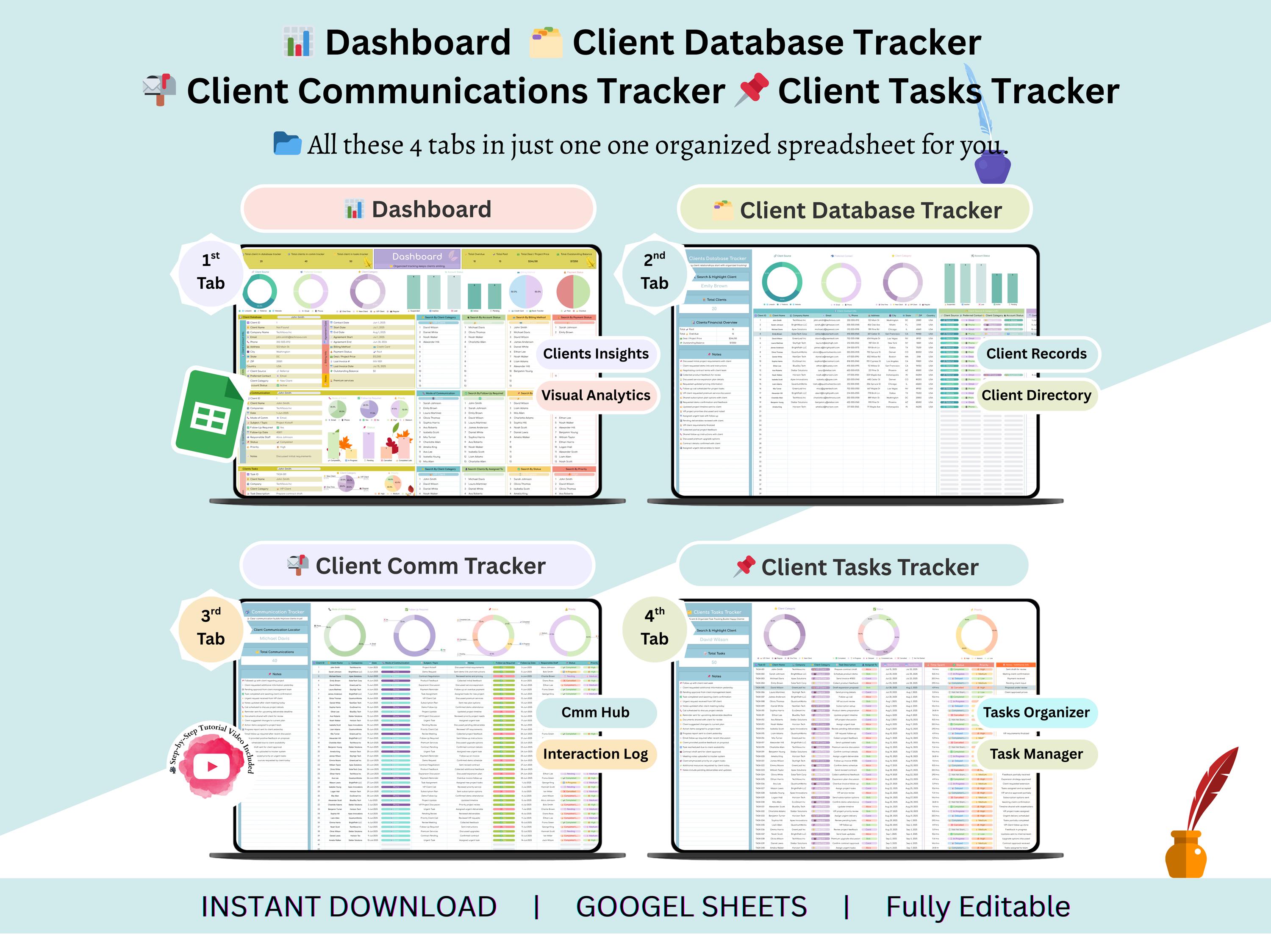 Client Tracker - Client Spreadsheet - CRM Dashboard - CRM - CRM ...