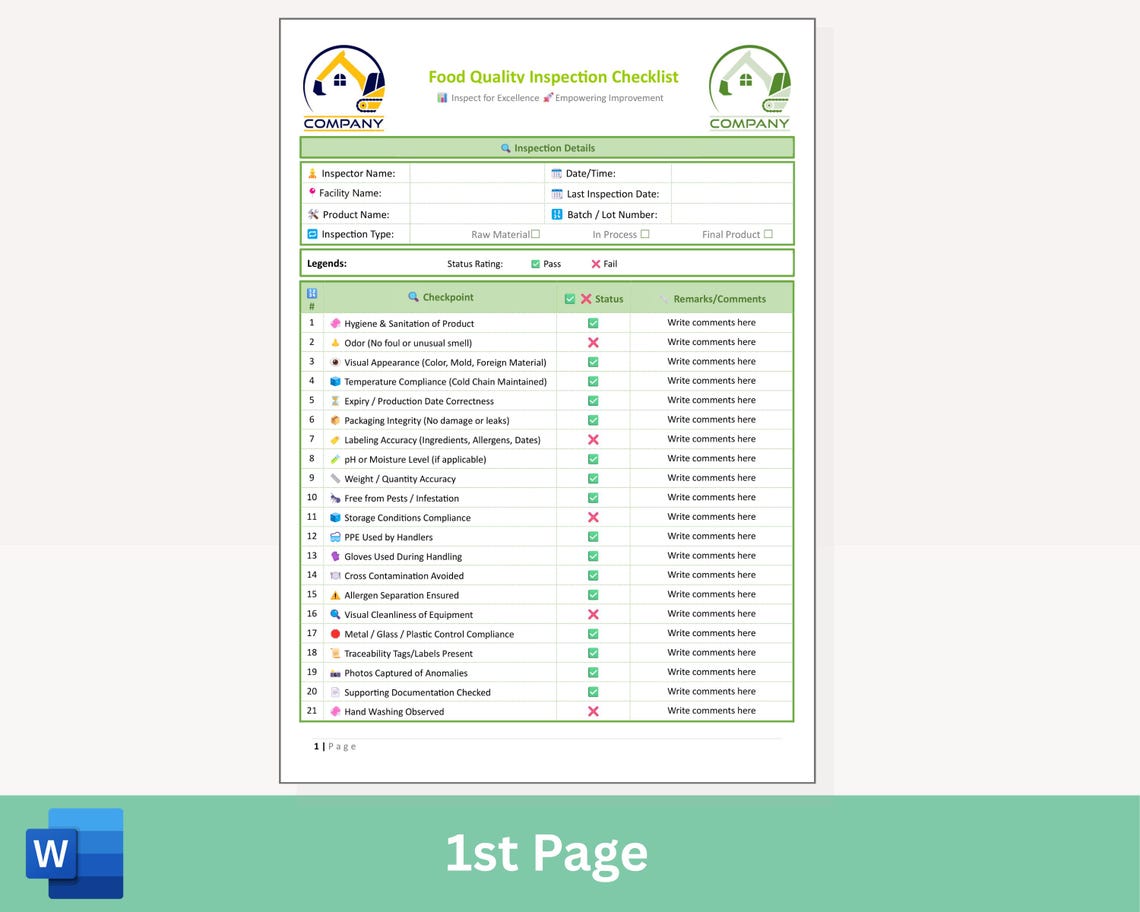 Food Quality Checklist - Food Quality Control - Food Quality Inspection ...