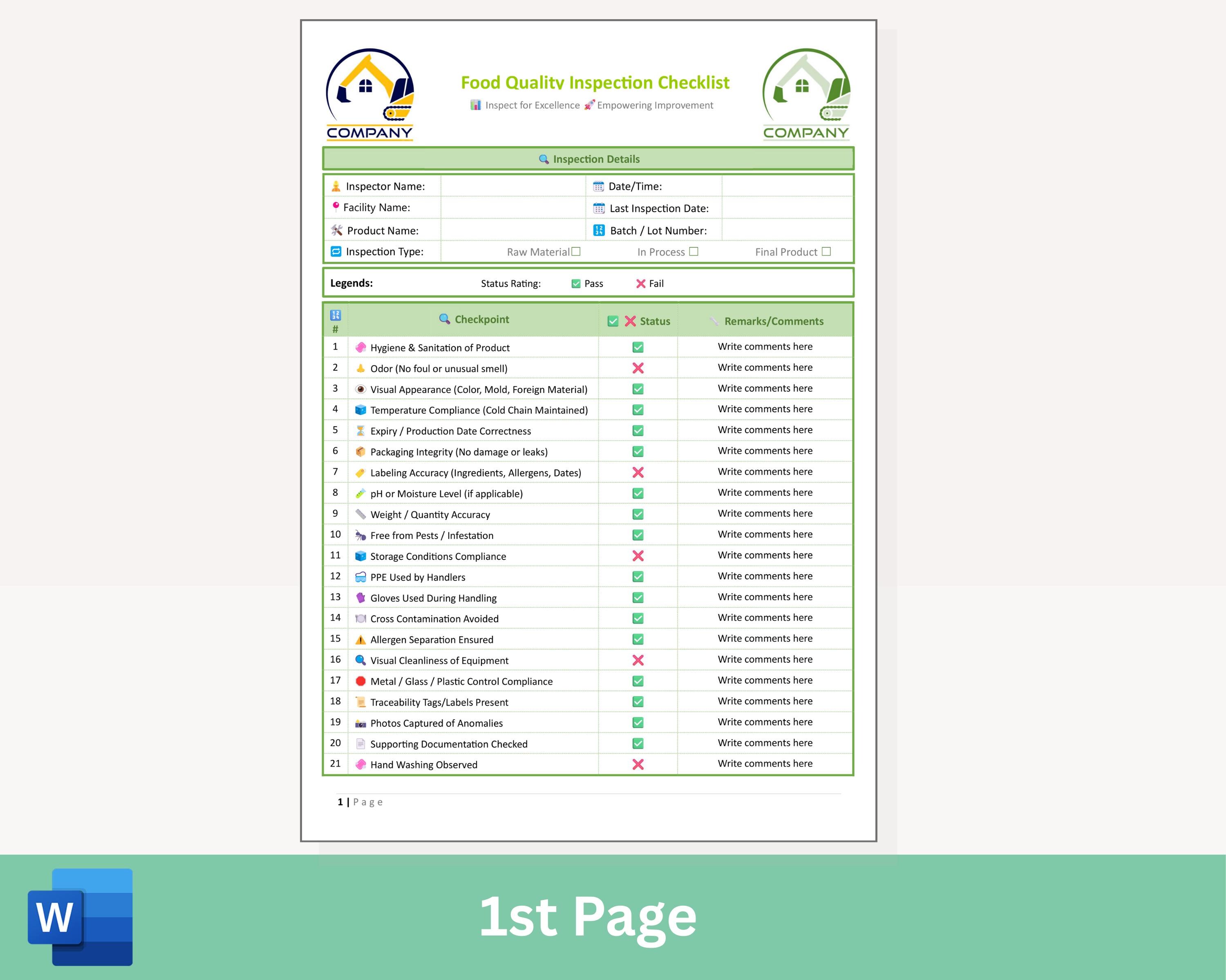 Food Quality Checklist - Food Quality Control - Food Quality Inspection ...