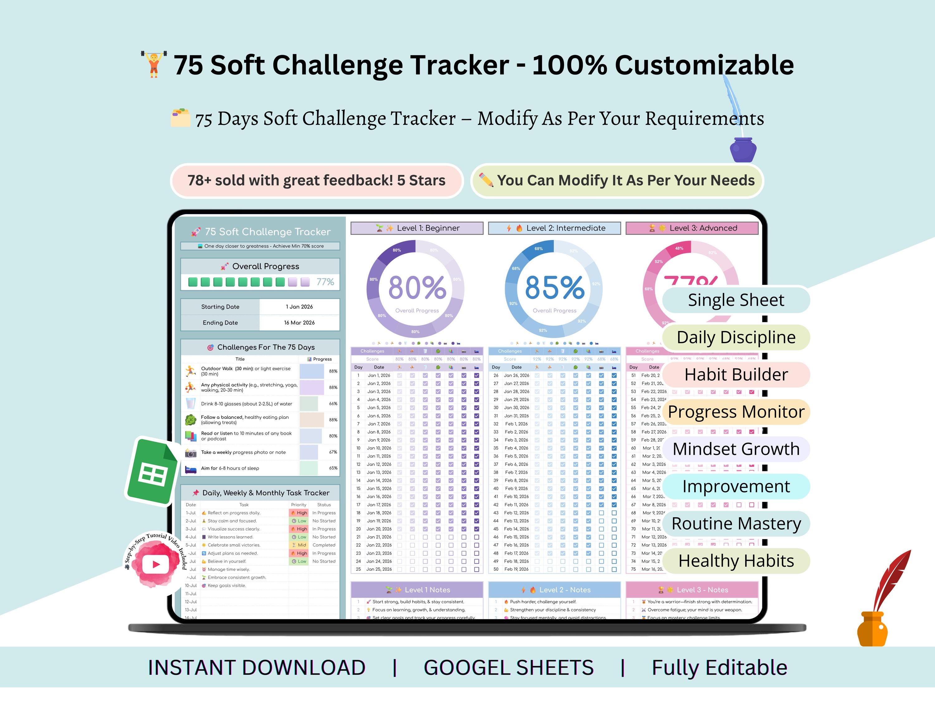 75 Soft Challenge Tracker - 75 Days Soft Challenge - 75 Challenge ...