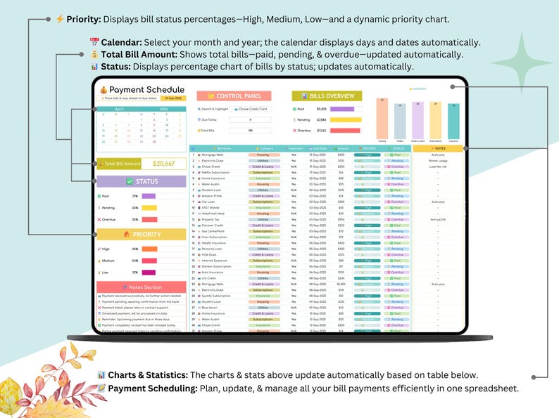 Bill Calendar Google Sheets Bill Calendar Printable Monthly Bill ...